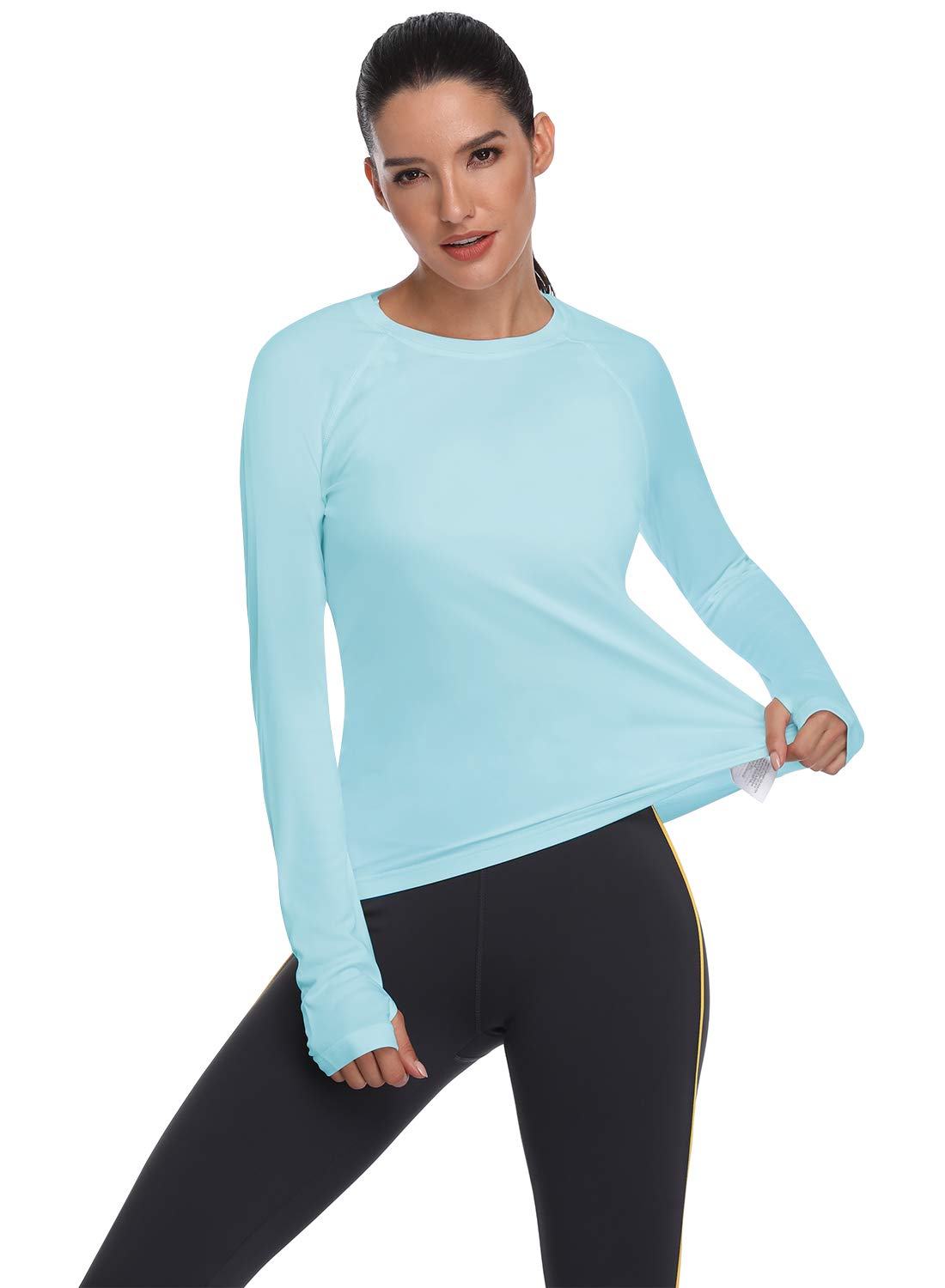 HISKYWIN Women's UPF 50+ Sun Protection Long Sleeve Shirts Outdoor Hiking Fishing Tops HF103- Light Green-M