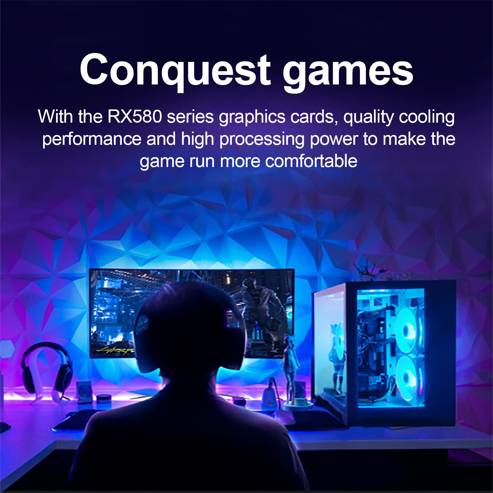 GPVHOSO RX580 8G Graphics Card, 8GB GDDR5 (256bit) Graphics Card2048SP, GDDR5, 256 Bit, with Dual Fan Cooling System, HDMI, DP, PCI, DVI-Output, Express 3.0, for Computer Gaming Video Editing