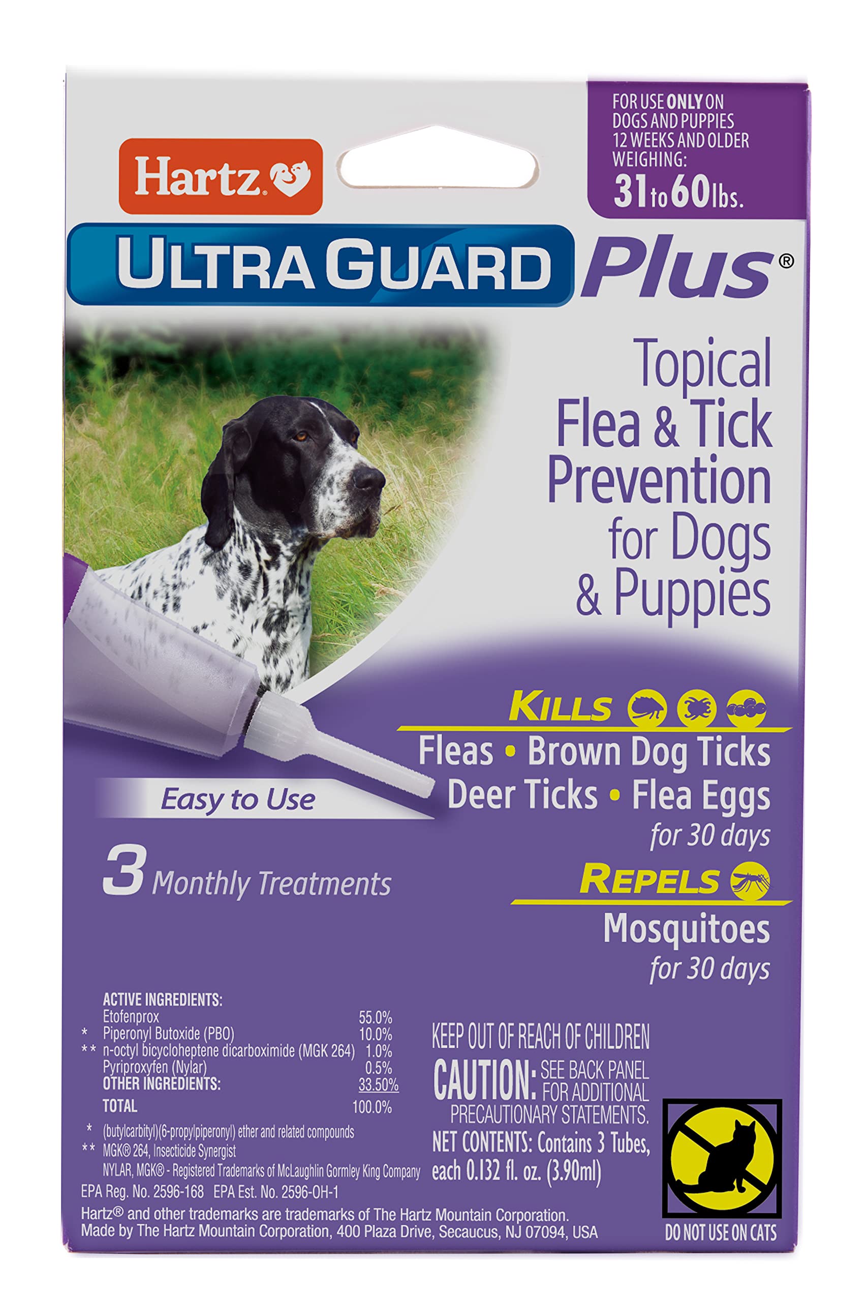 Hartz UltraGuard Plus Topical Flea & Tick Prevention for Dogs and Puppies - 31-60 lbs, 3 Monthly Treatments
