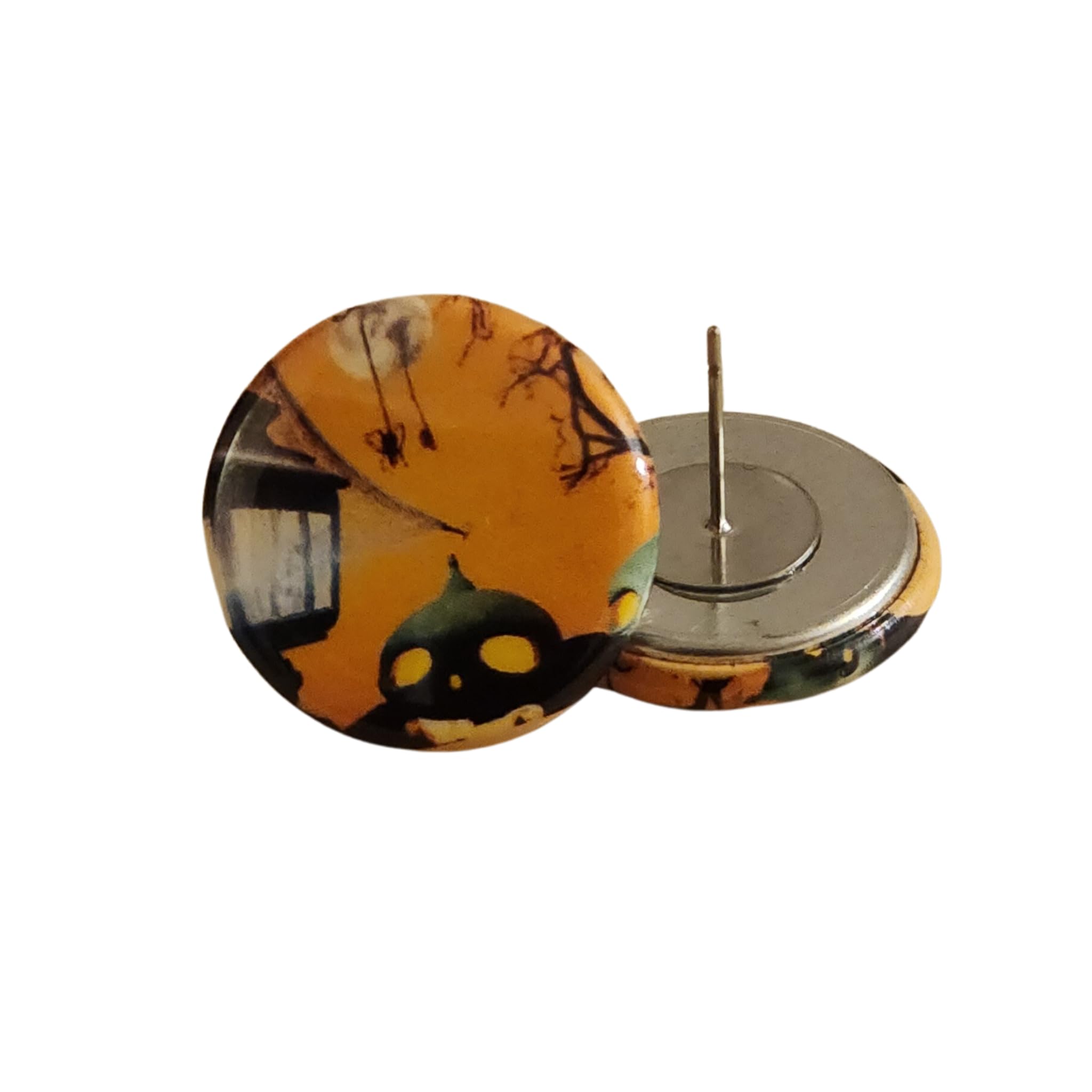 Halloween Scenery Stud Earrings-Jack O Lantern Orange Background 22mm and Boo Note Card