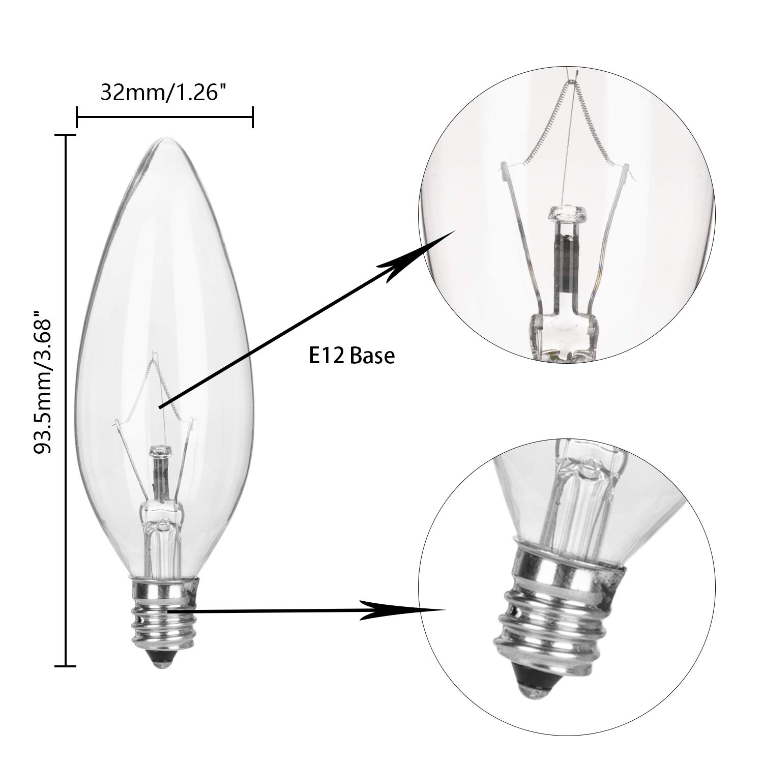 haraqi 10 Pack 60W 120V Candelabra Base E12 CTC Clear Decorative Light Bulbs,Transparent Candle Light Bulbs for Chandeliers, Ceiling Fan Lights, Pendants, Fireplace Appliance Light Bulb