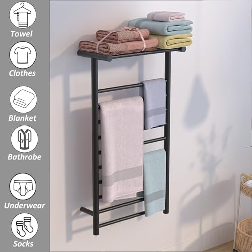 Towel Warmer for Towels Bathrobes and Blankets,Wall Mounted Heated Towel Rack Fast Heating,Stainless Steel Heated Drying Rack,Brushed Gold,Plug in (Black Plug in)