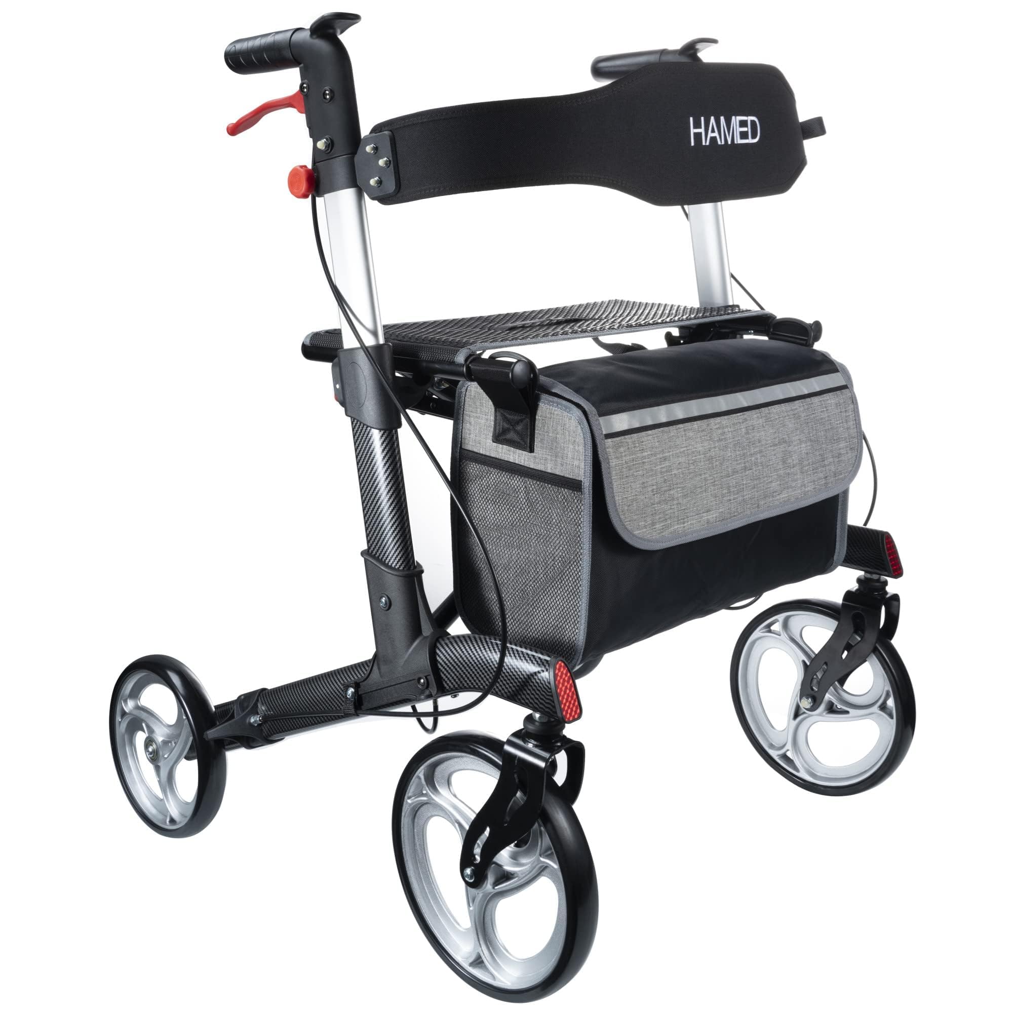 HAMED Heavy Duty Rollator Walker with Extra Wide 20" Seat, Support to 400 lbs, Double Folding Rolling Walker for Senior with 10" Wheels, Aluminum Mobility Walking Aid, Black