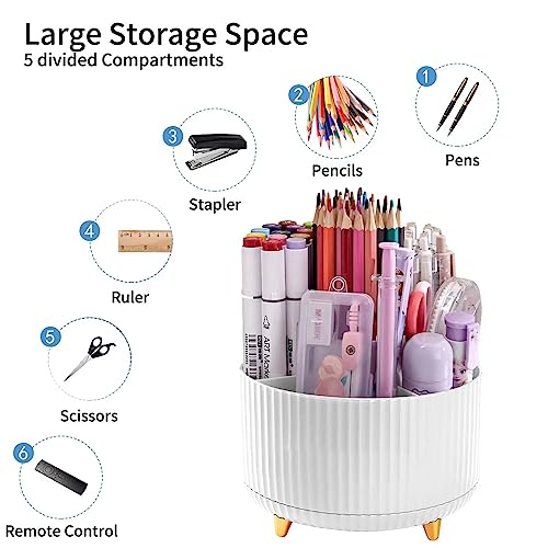 XDRELEC 360 Degree Rotating Pen Holder, Pencil Holder for Desk, Office Desk Organizers and Accessories, Pencil Cup, Pen Organizer,Office Organization and Storage (white)