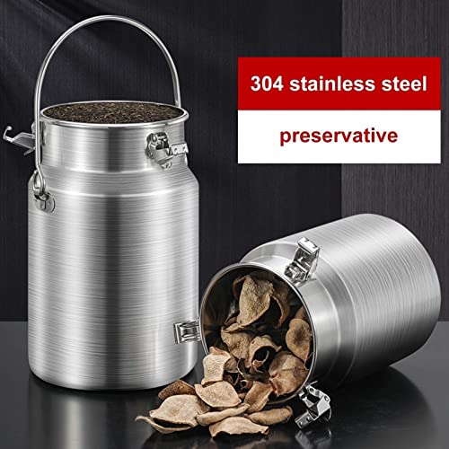 tea Stainless Steel Milk Can with Lid, Handle Tea Barrel Fermentation Tank Wine Barrel Sealed Barrel Oil Drum Storage Tank bucket (Color : With handle, Size : 10L)
