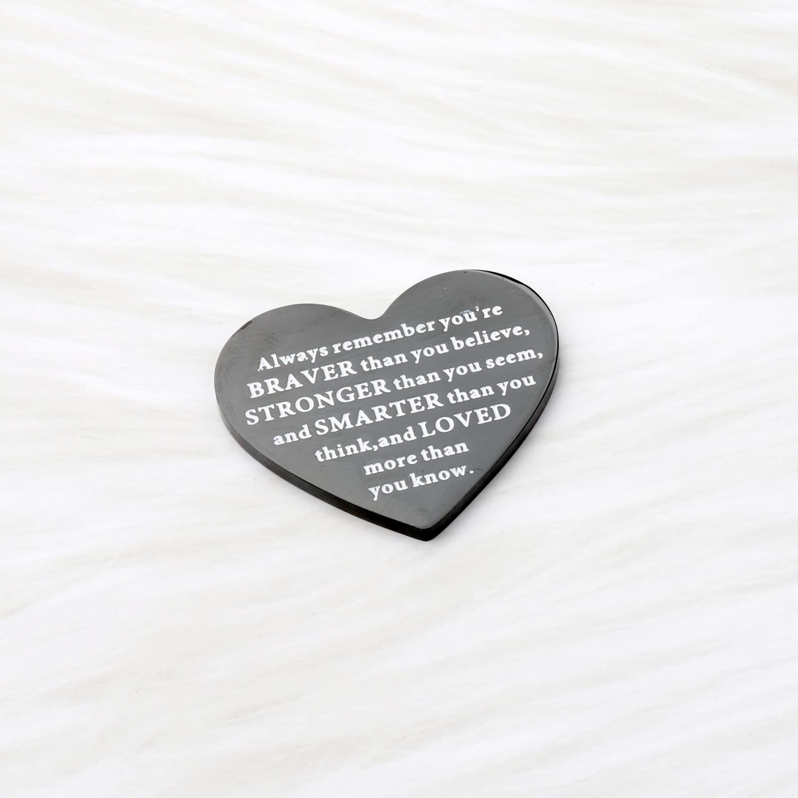 KUIYAI Pocket Hug Token Always Remember You are Braver Than You Believe Token Inspiration Gift Long Distance Relationship Gift (AlwaysRememberHeartBLK)