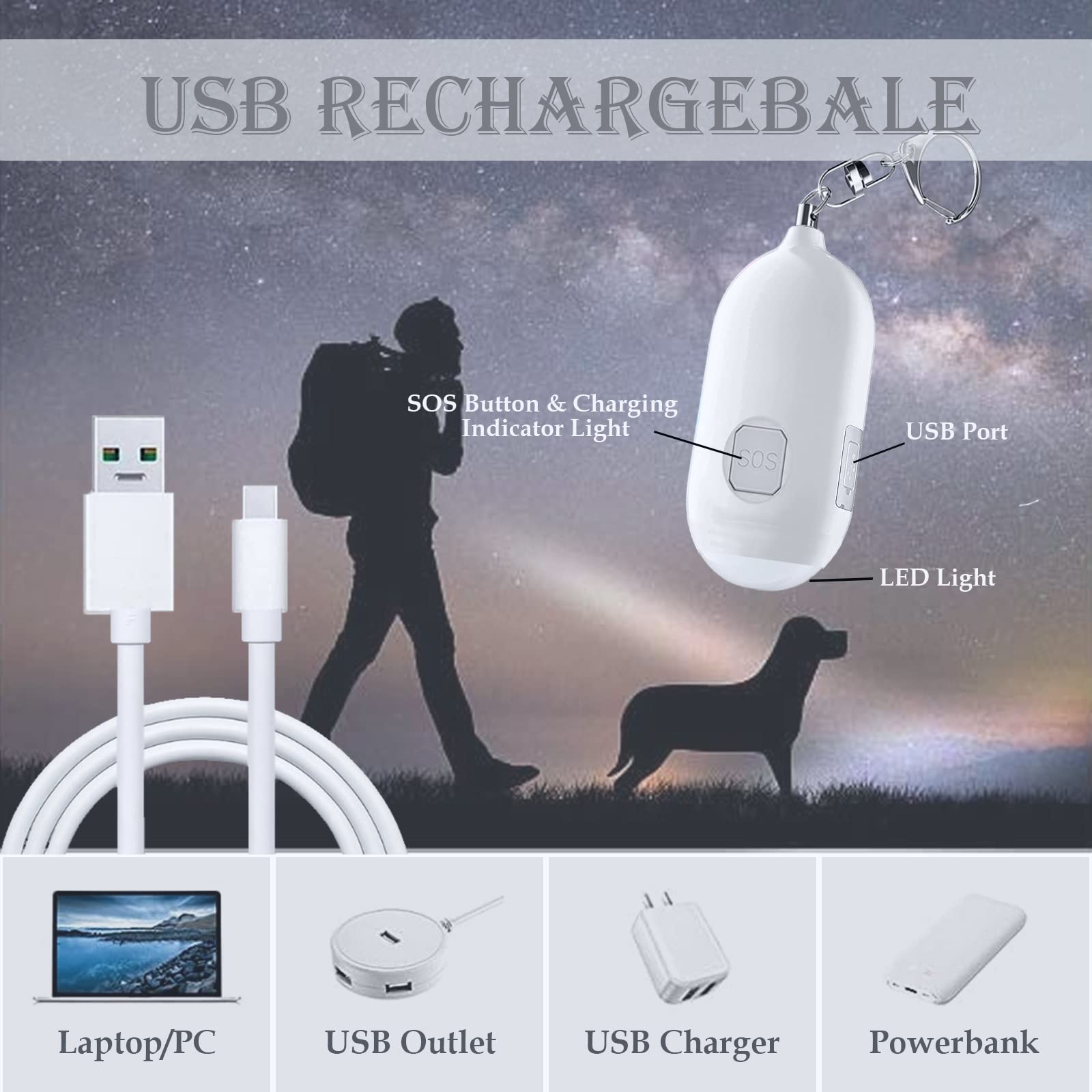 Personal Safety Alarm for Women β 140dB Siren, Strobe Light and Key Chain, USB Rechargeable