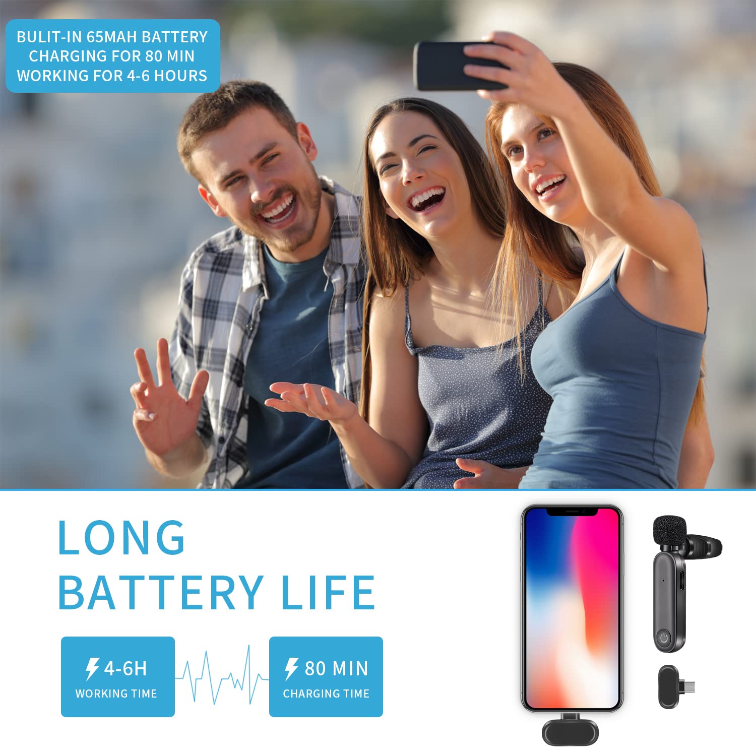 Oney world Wireless Lavalier Microphone, Lapel Mic, Suitable for Smartphone, use it to Record Video, Live on Facebook, Tiktok, YouTube Platforms. Plug and Play with 2 Noise-Cancelling Microphones
