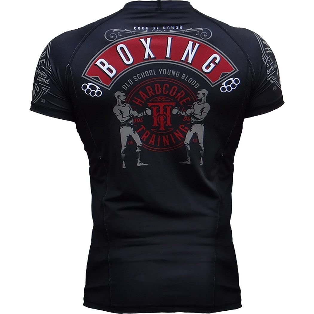 Hardcore Training Code of Honour Men's Rash Guard Compression Short Sleeve MMA No-Gi Tight BJJ Grappling Base Layer Fitness