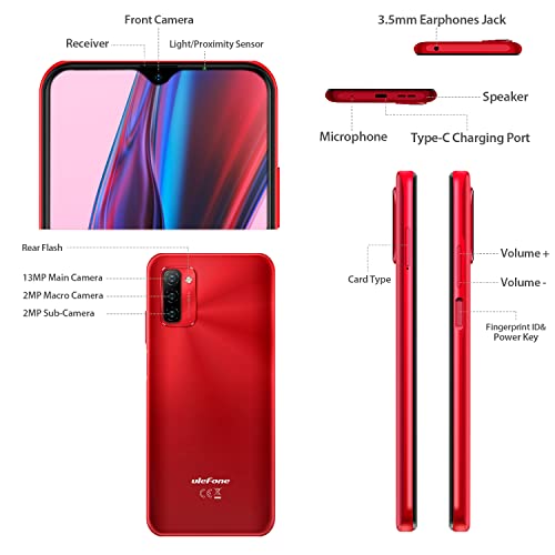 Ulefone Note 12 Unlocked Cell Phone, 4G Unlocked Smartphone, 6.82β Ultra-Large Screen with Slim Structure, 7700mAh Battery, 4+128GB, 3-Card Slot, Face Unlock/Fingerprint Recognition, Red