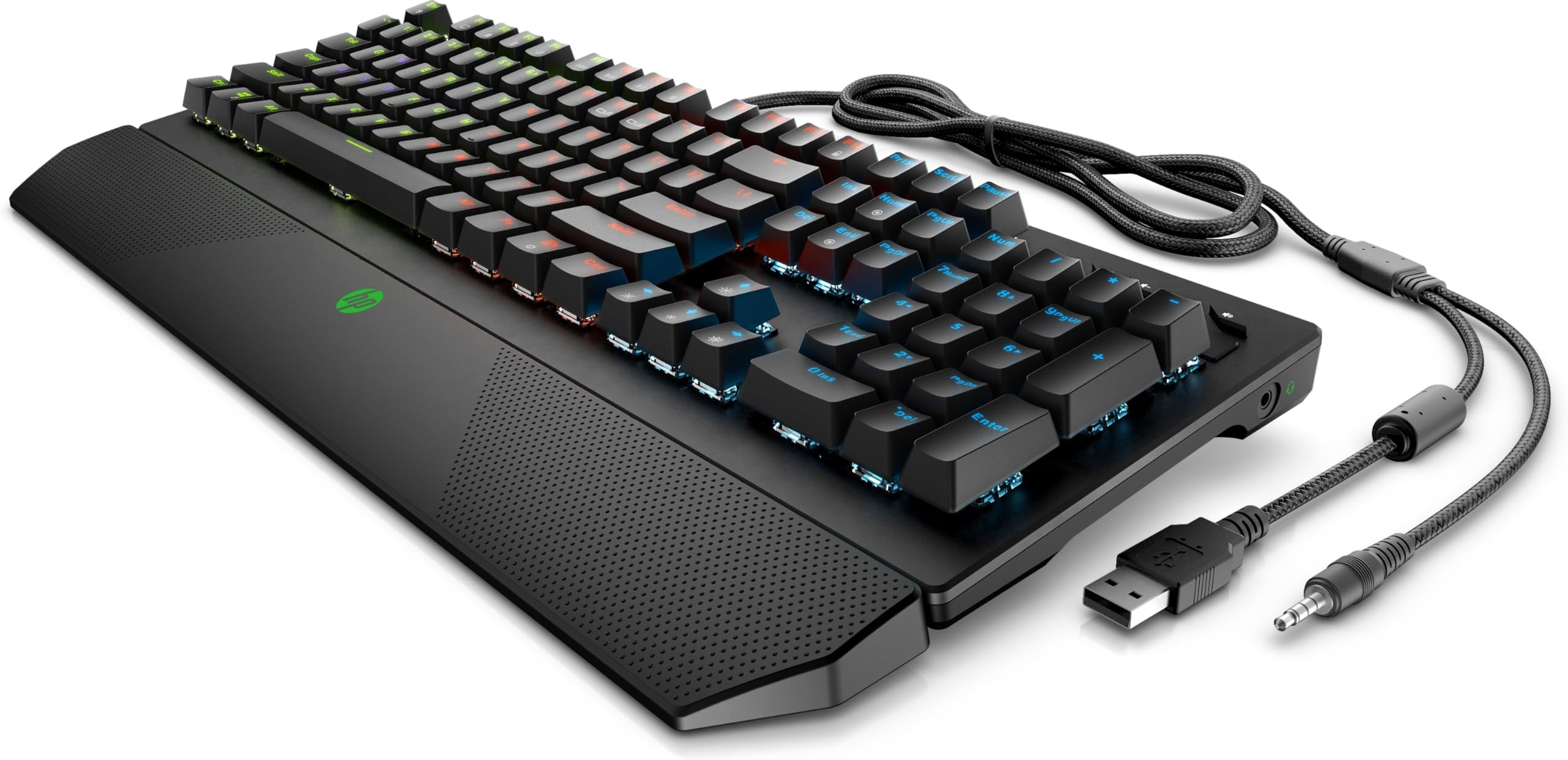 HP Pavilion Gaming Wired Mechanical Keyboard 800 with 4-Zone Backlit LED, Anti-Ghosting N-Key Rollover, Audio Control, and Red Mechanical Switches, (5JS06AA)