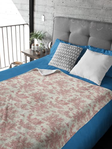 Red Toile Throw Blanket,Fleece Blanket with The 1800's Toile Print, Mid-Century décor (L 150X130 CM / 60X50)