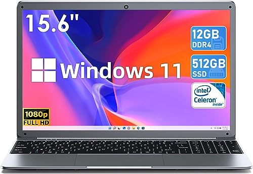 SGIN Laptop 15.6 Inch Laptops Computer, 12GB DDR4 512GB SSD with Intel Celeron N5095 Processor(Up to 2.9GHz), FHD 1920x1080, Dual Band WiFi, Webcam, USB 3.0, Bluetooth 4.2
