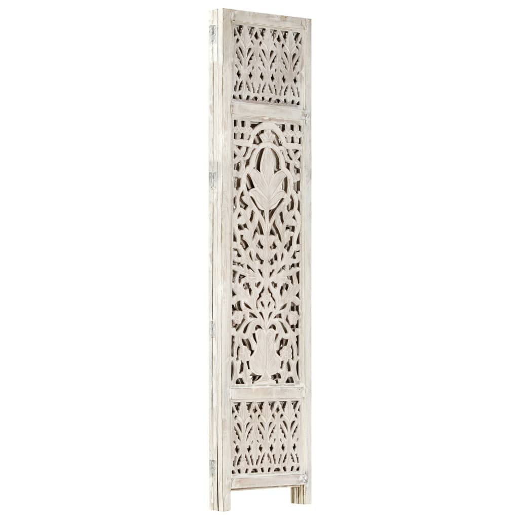 Hand carved 3-Panel Room Divider White 47.2"x65" Solid Mango Wood,Freestanding Folding Screens Privacy Screen Dividers wall Suitable forHome Office Restaurant Bedroom