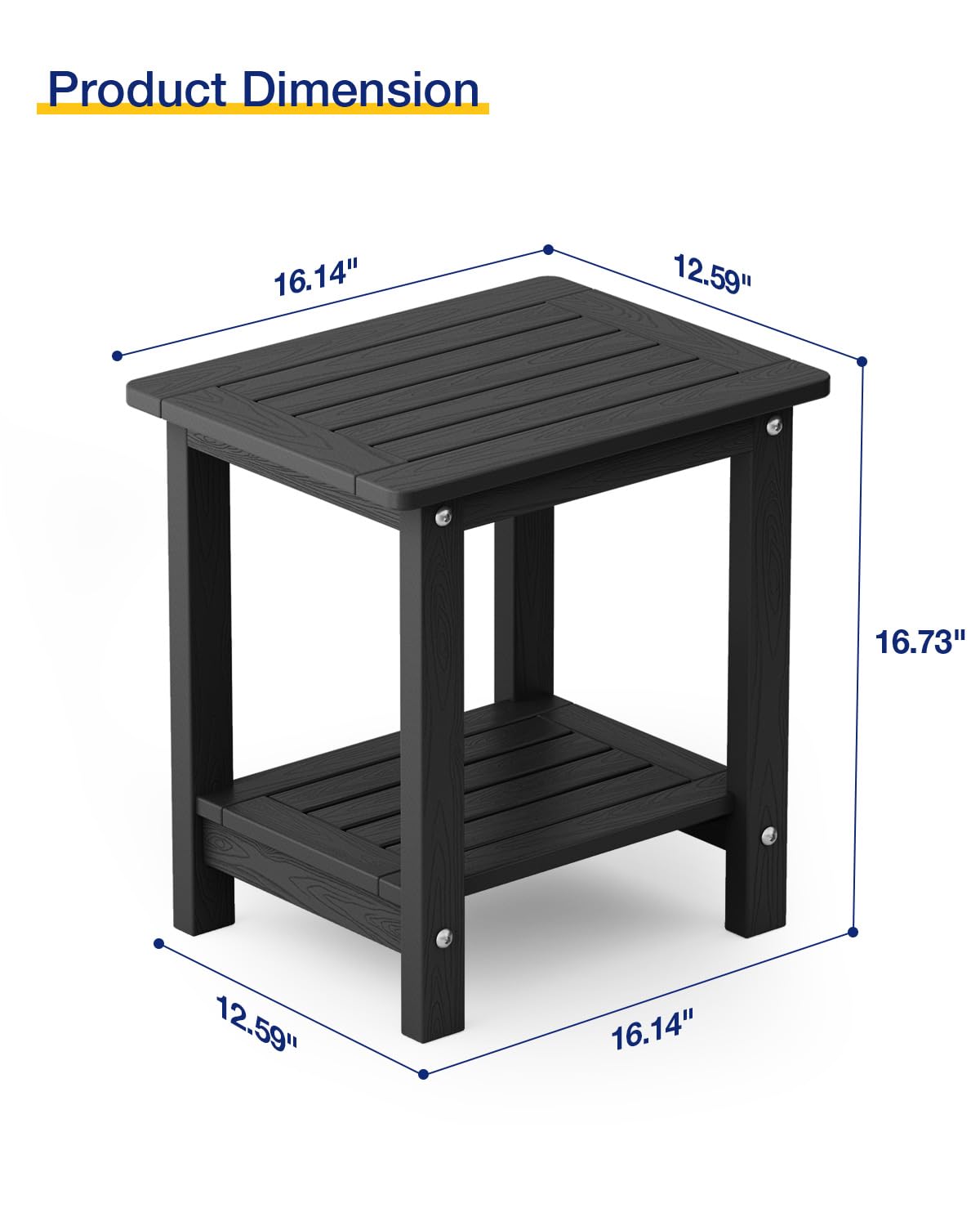 YEFU Small Table Set of 2 Side Tables Outdoor Coffee Table for Patio Living Room Bedroom(Black, Double Layer)
