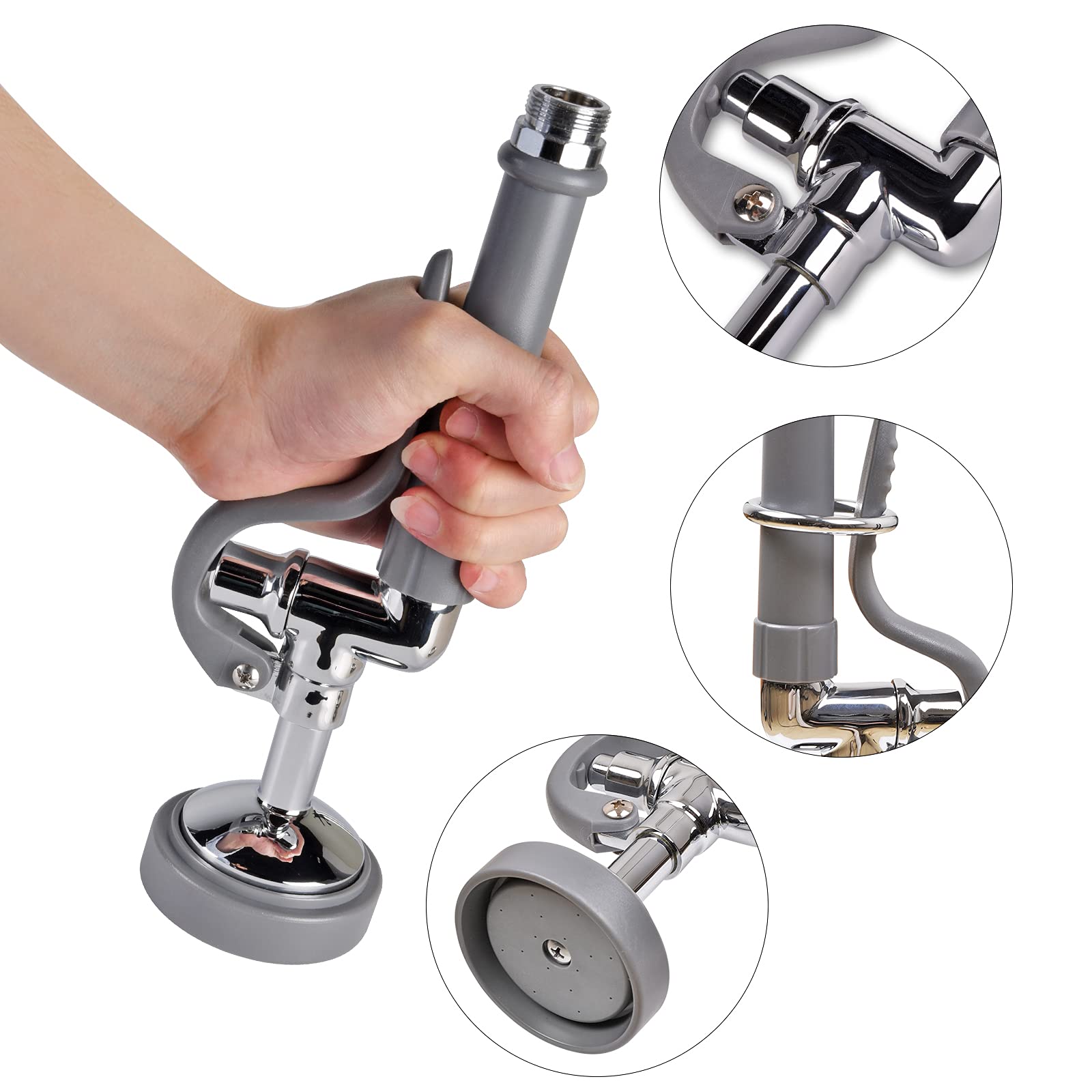 MSTJRY Commercial Sink Sprayer Pre Rinse Sprayer Valve with Handle Grip Assembly,1.42 GPM High Pressured Commercial Dish Sprayer for Replacement Kit of Commercial Faucet, Polished Chrome (Gray)