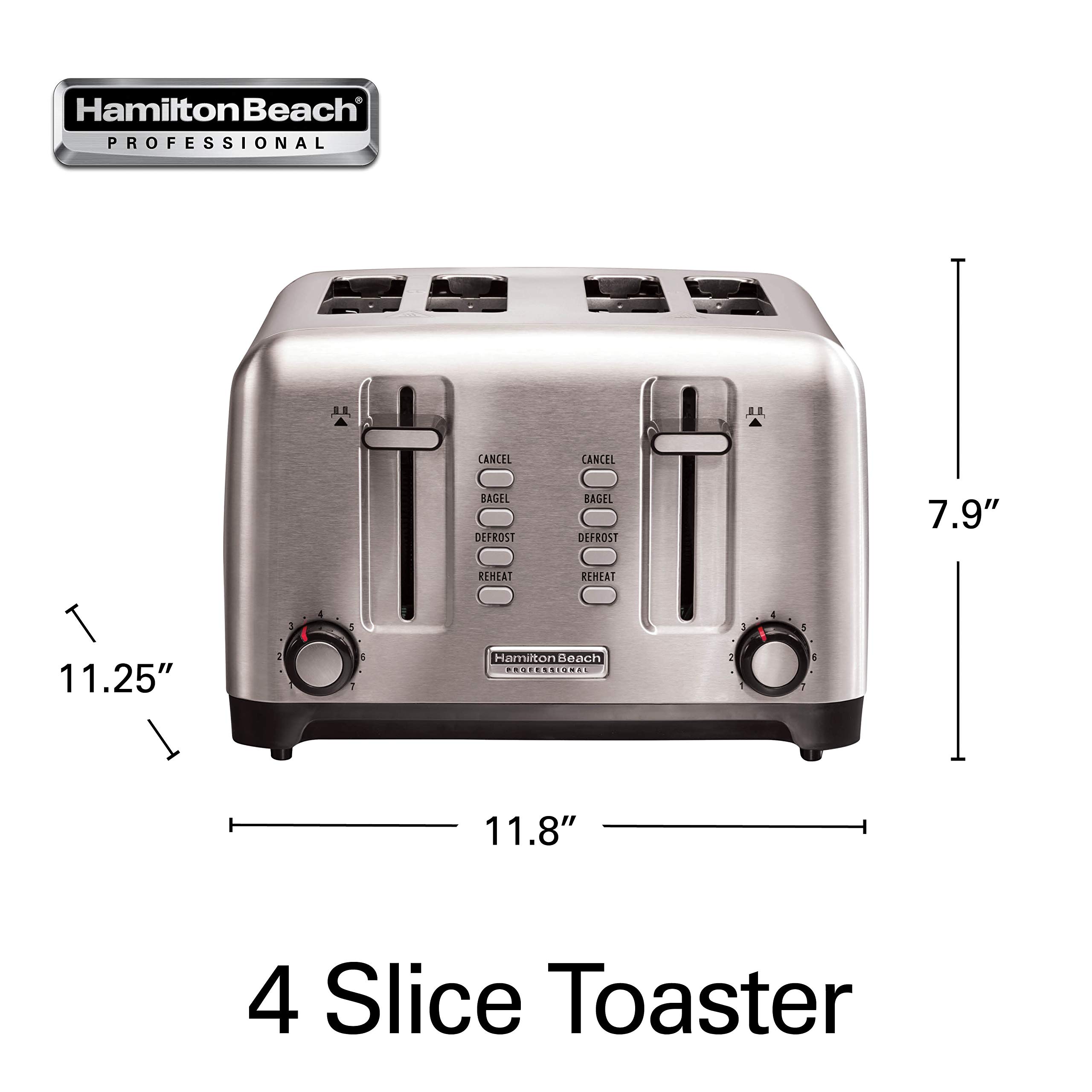 Hamilton Beach Professional Professional 4 Slice Toaster, with Bagel, Defrost & Reheat Settings, Stainless Steel (24990)