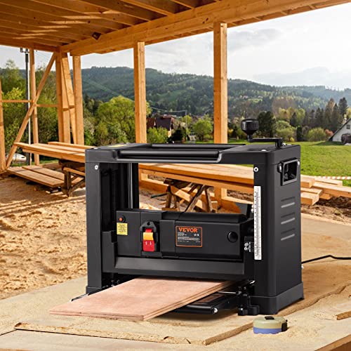 VEVOR Thickness Planer, Two-Blade, 13" Width Worktable Benchtop Planer, 15-Amp 1800W Powerful Motor, 12" Extended Infeeding Table, Low Noise for both hard & soft wood material removal