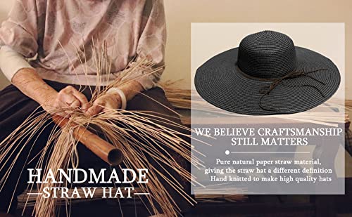 Women Wide Brim Straw Hats,Folable Floppy Sun Hats for Women Uv Protection,Summer Beach Packable Sun Hats UPF 50+ Black