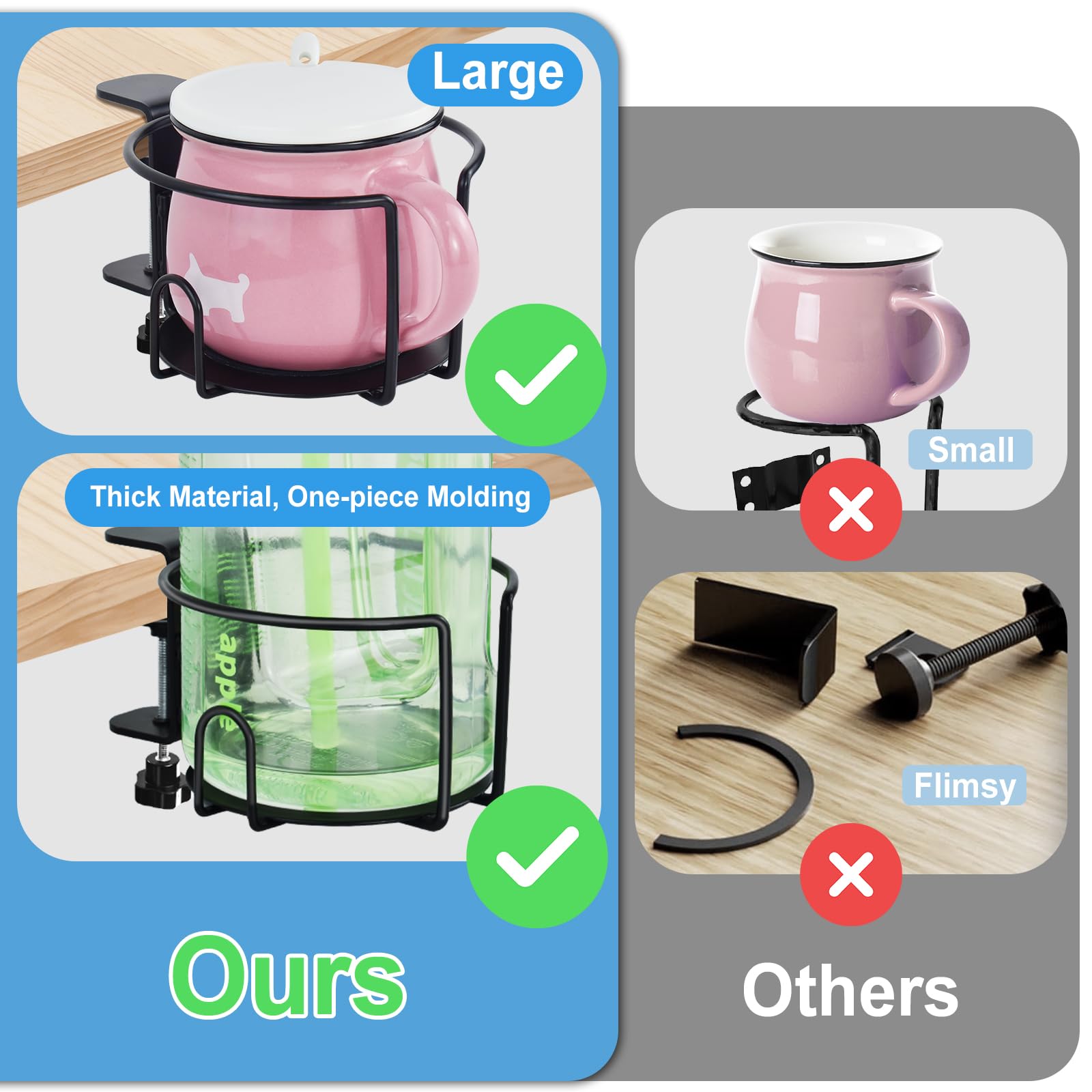 Hayder Anti-Spill Cup Holder for Desk, Tall Drink Coaster Holder with Anti-Slip Mat Non-Tipping Mug Cup Holder Table Plastic Cup Holder for Office Home Bed Boat