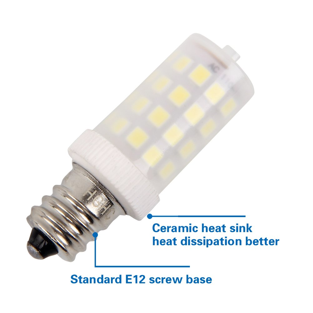 HRYSPN E12 led Light Bulb 120V 6000K Daylight White 5W 500LM Candelabra Screw Base, Halogen Bulb Replacement 15-50W, for Night Light, Refrigerator Light (Pack of 4)
