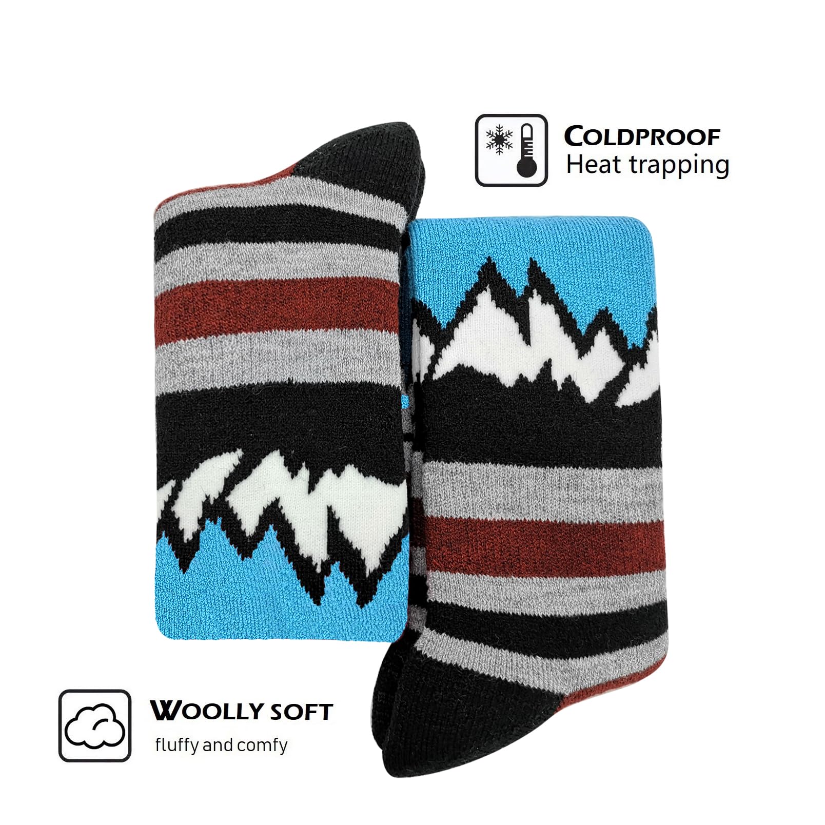 HIGHCAMP 2 Pairs Kids Merino Wool Ski Snowboard Socks Boy Girl Toddler Snow Socks/Stripe Blue, M
