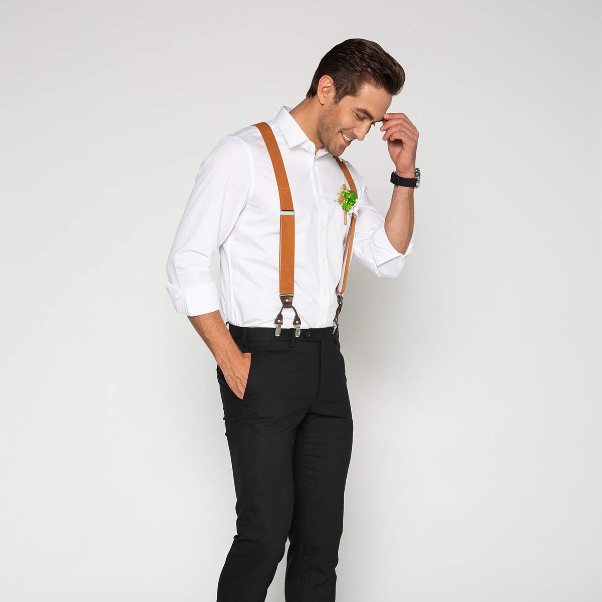 Grade Code Y Back Mens Suspenders, with 6 Heavy Duty Clips Wide Adjustable Elastic Braces for Casual&Fomal (Navy&White Polka Dot)
