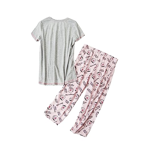 YIJIU Women's Short Sleeve Tops and Capri Pants Cute Cartoon Print Pajama Sets