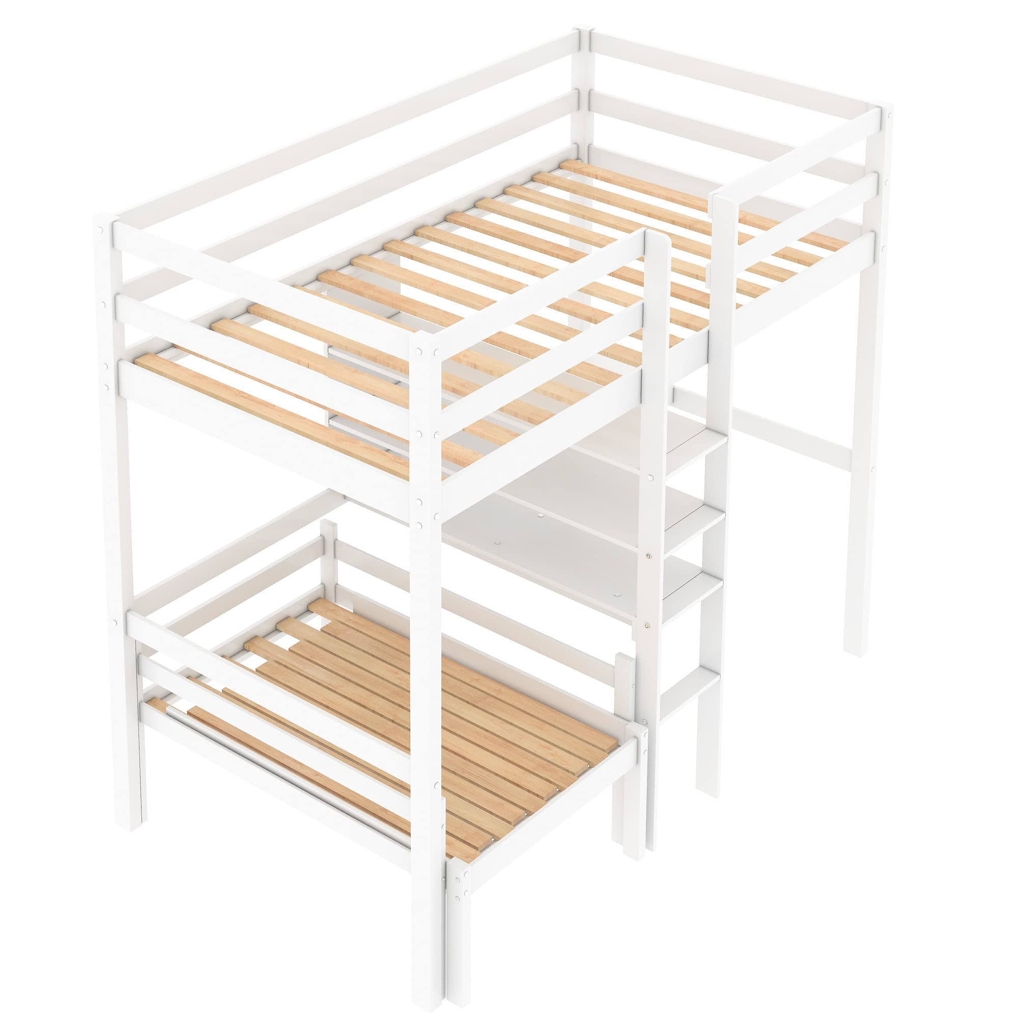 Harper & Bright Designs Twin Loft Bed with L-Shape Desk, Convertible Twin Bunk Bed with Shelves and Ladder, for Kids Teens Adults (White)