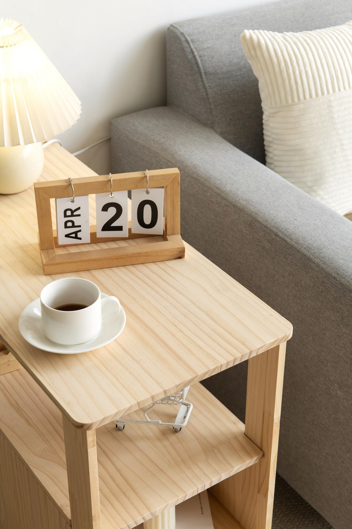 Heehee Movable Solid wood Sofa Side Table with Wheels sofa sideboard Narrow End Table Bedside Nightstand with Storage Shelves corner table for living room Bedroom