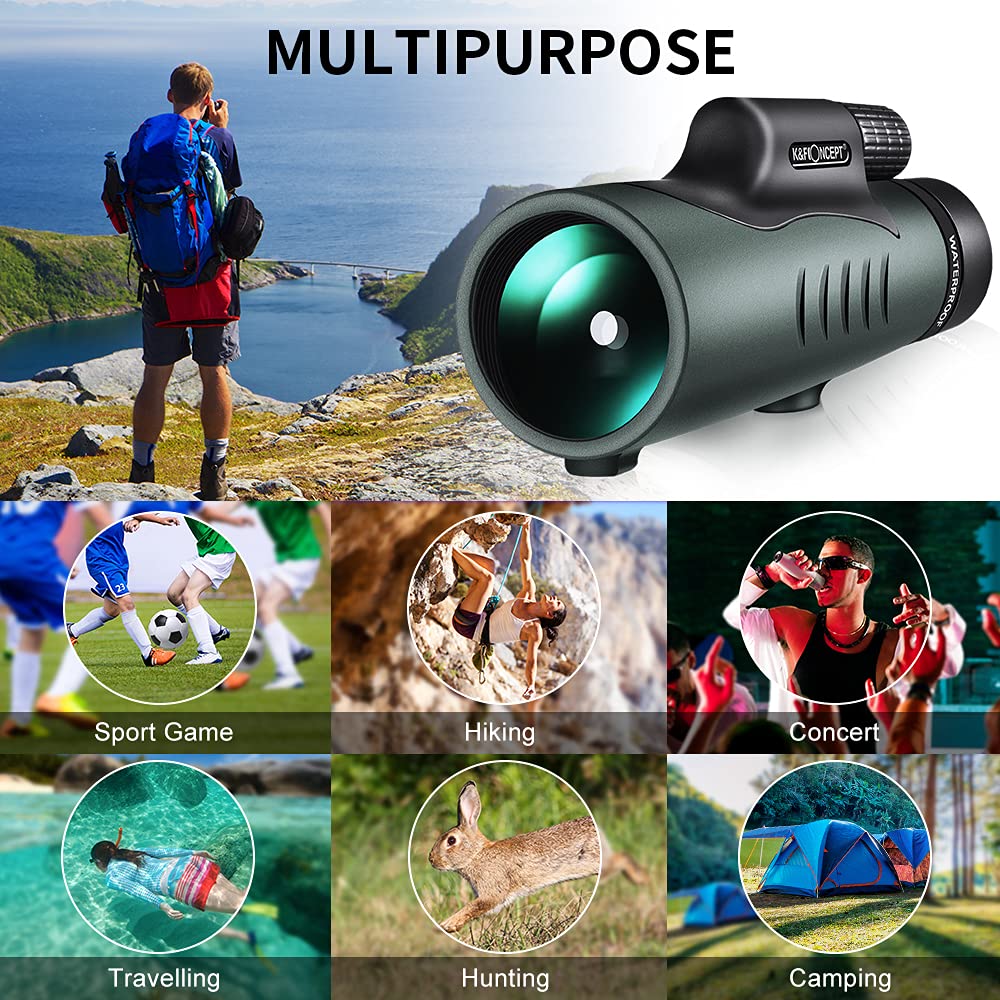 K&F Concept HD 12X50 Monocular Telescope for Smartphone, High Power Monoculars for Adults, BAK4 Prism IP68 Waterproof Compact Monocular Scope for Bird Watching Hunting with Phone Holder & Hand Strap