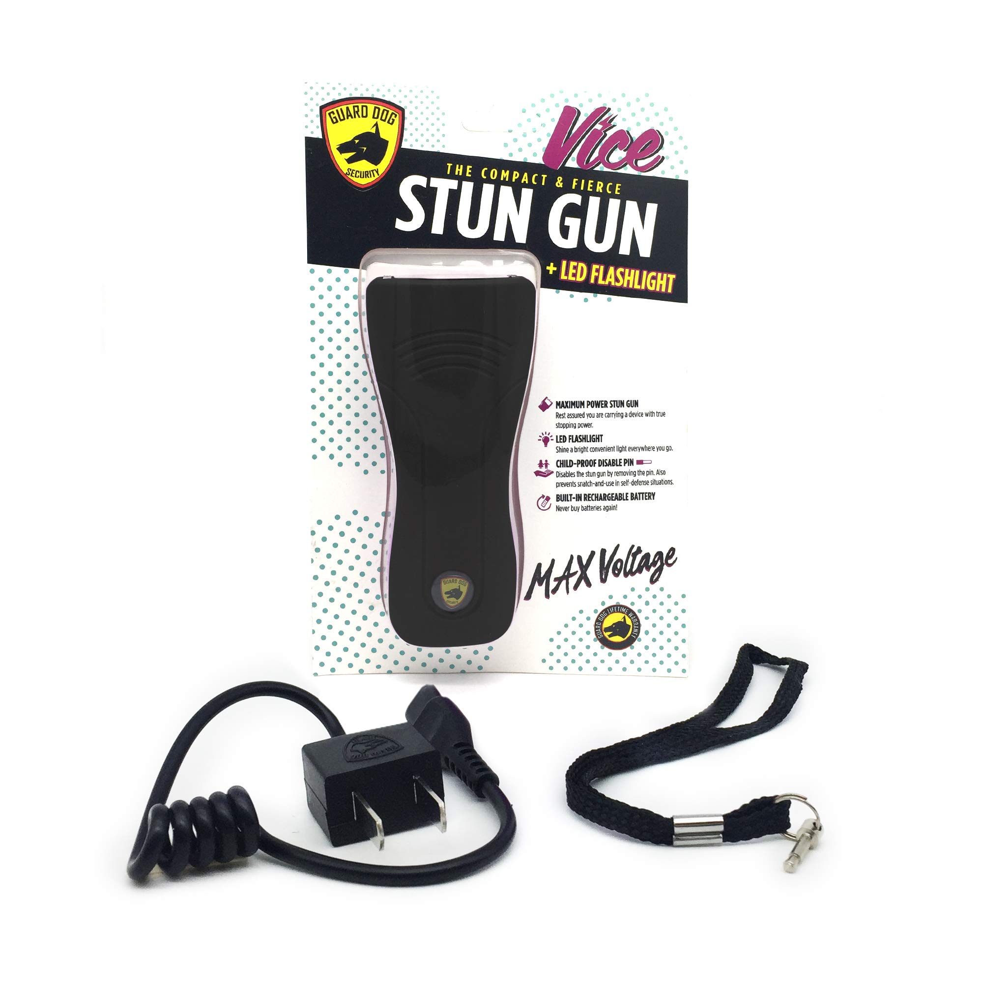 Guard Dog Security VICE, Child Safety Stun Gun - Rechargeable with Safety Disable Pin LED Flashlight (Black)