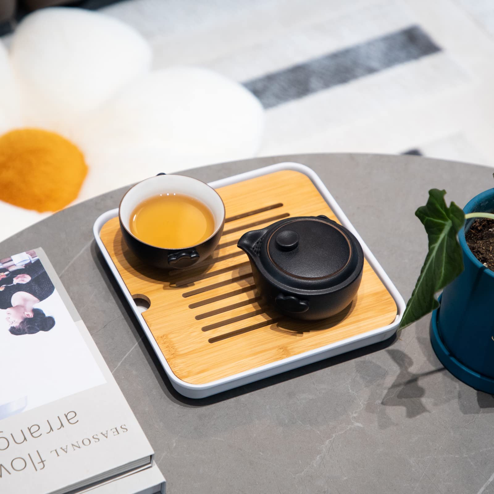 HEER Chinese Travel Gaiwan Tea Set for One, Ceramic Small Kungfu Teapot with Teacup for Adults, Japanese Style Tea Accessories for Tea Lovers.