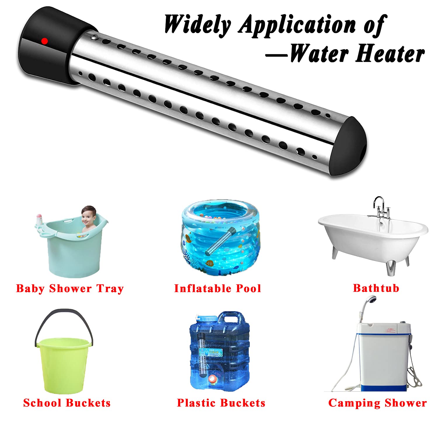 MUFUN 1500W Immersion Water Heater, Portable Submersible Water Heater with 304 Stainless Steel Guard as Electric Pool Heaters for Inground Pools, Perfect for Home, Inflatable Pool and Camping