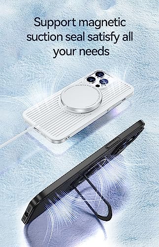 Yesunktt for iPhone 14 Pro Max for MagSafe Magnetic Car Ring Trolley Invisible Holder Phone Case, Logo Window Strip Mesh Air Cooling Phone Case,Black
