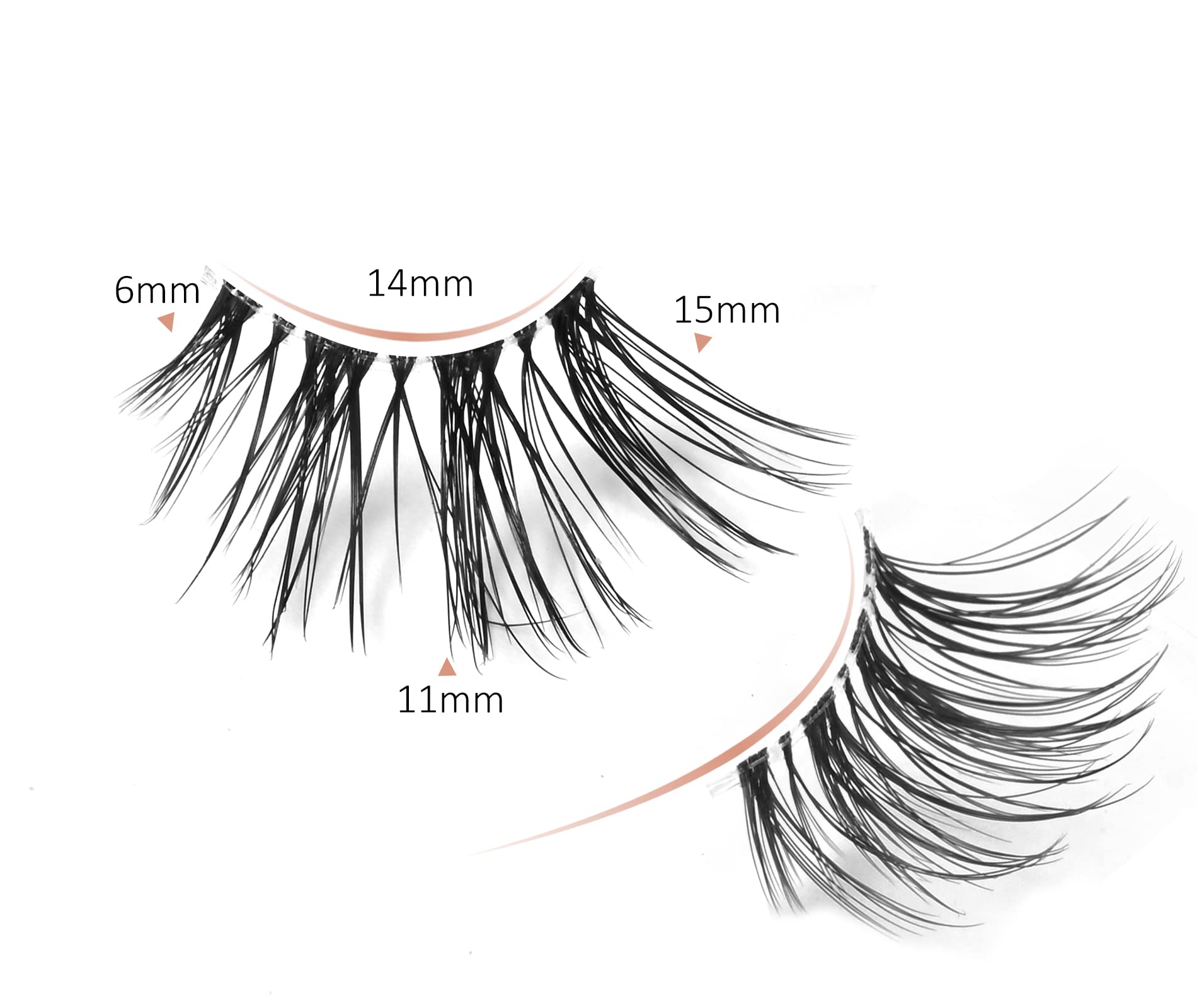 Onlyall Half Eyelashes Corner Lashes Natural Lashes Half Lashes Wispy End Lashes Corner Eyelashes 3/4 Lashes Clear Band Lashes 7 Pairs C03 (6MM-15MM)