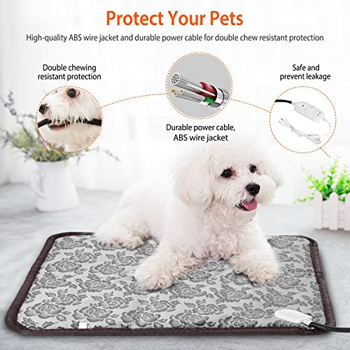 Pet Heating Pad, Cat Electric Heating Mat Waterproof, Pets Heated Bed Adjustable Dog Bed Warmer Electric Heating Mat with Chew Resistant Steel Cord (17.7x17.7, Flower)