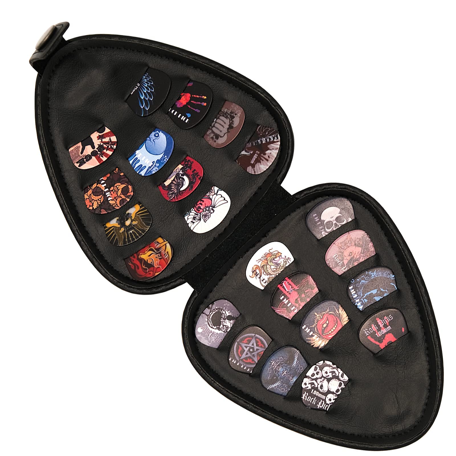 Guitar Pick Holder Case Bag with 22 guitar picks, High-grade pure leather, Gift for Guitar Players (black)
