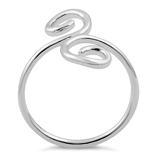 Heartbeat Sterling Silver Swirl Pattern Bypass Thumb,Index Finger Ring - (Size 3,4,5,6,7,8,9,10,11,12,13) (6)