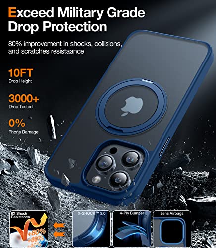 TORRAS 360° Rotatable Ring for iPhone 14 Pro Max Phone Case [Compatible with Magsafe] with Stand, Magnetic Ring Holder Military Grade Shockproof Translucent Back Slim UPRO Ostand Pro, Blue