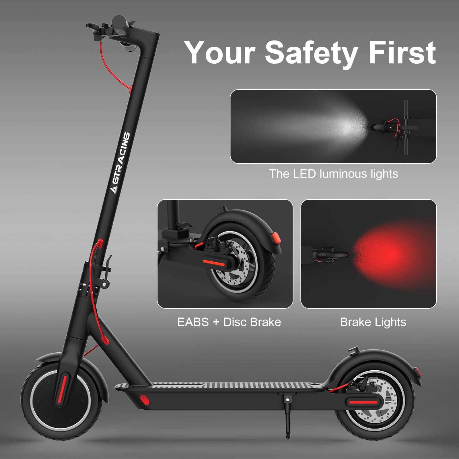 GTRACING Electric Scooter Adults with Seat, Foldable Commuting E-Scooter Power by 350W Motor and App Control, 15 Miles Range, 6/9/16Mph Three Gear Speeds, 8.5" Pneumatic Tire