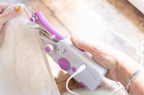 Handheld Sewing Machine β Battery Operated Stitching Machine w/USB Cable β Portable Sewing Machine for Beginners w/Instructional Videos - Mini Sewing Machine for Hemming, Repairs, & Quick Fixes