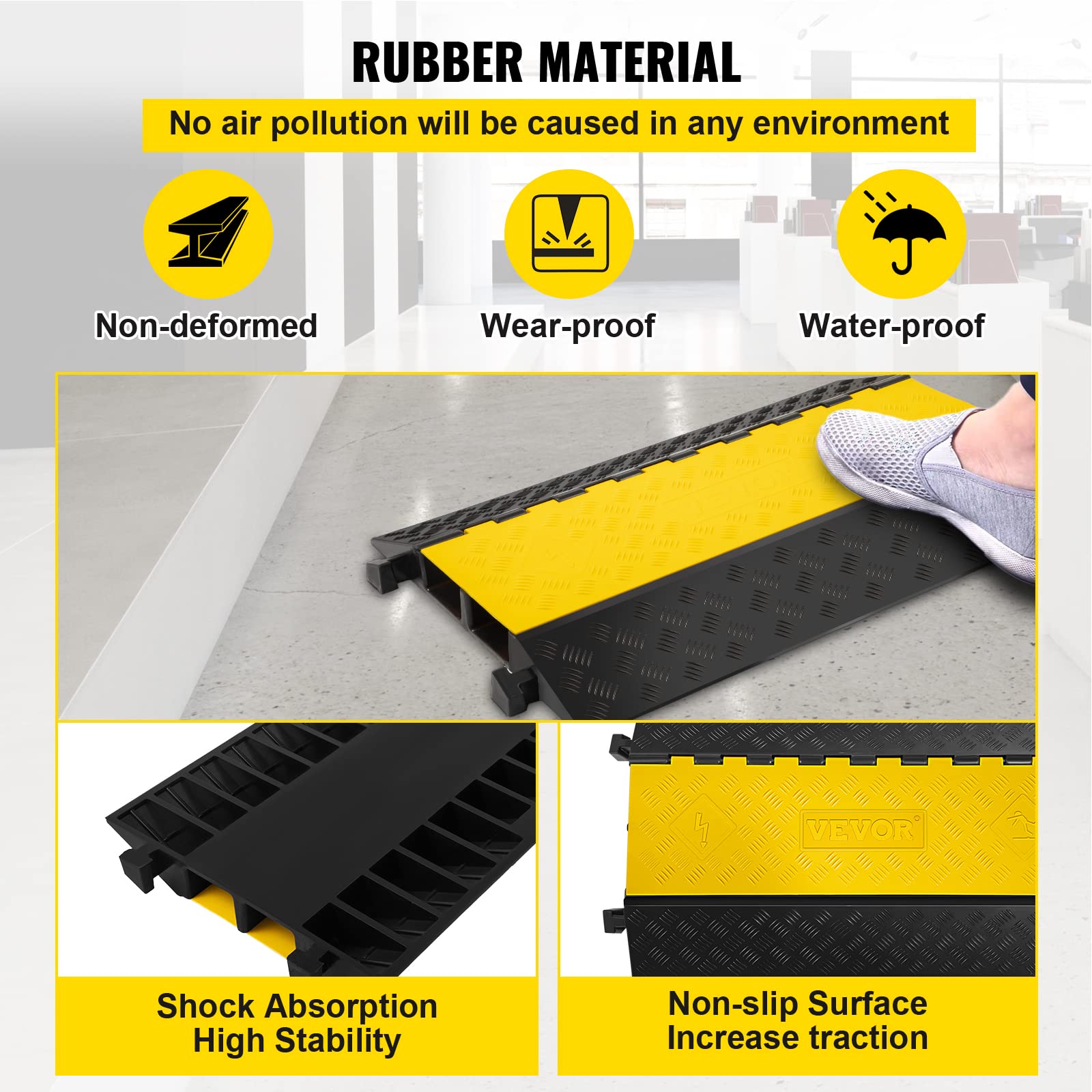 Happybuy Large 2-Channel Cable Protectors Rubber Cable Ramps 22000lbs per Axle Capacity Protective Cable Wire Cord Ramp Driveway Rubber Traffic Speed Bumps Cable Protector