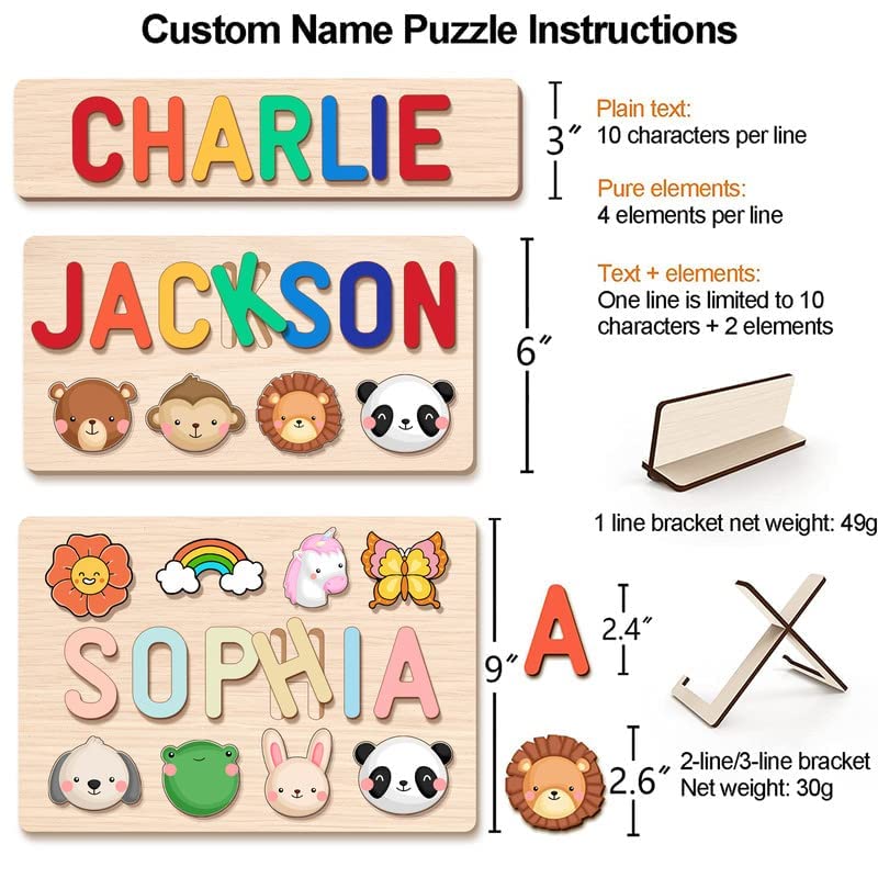 SalaGraphics Personalized Name Puzzles for Toddlers 1-3, Easter Basket Stuffers for Toddler, Personalized Baby Gifts, Wooden Name Puzzle for Kids Personalized, Montessori Toys for 1 Year Old