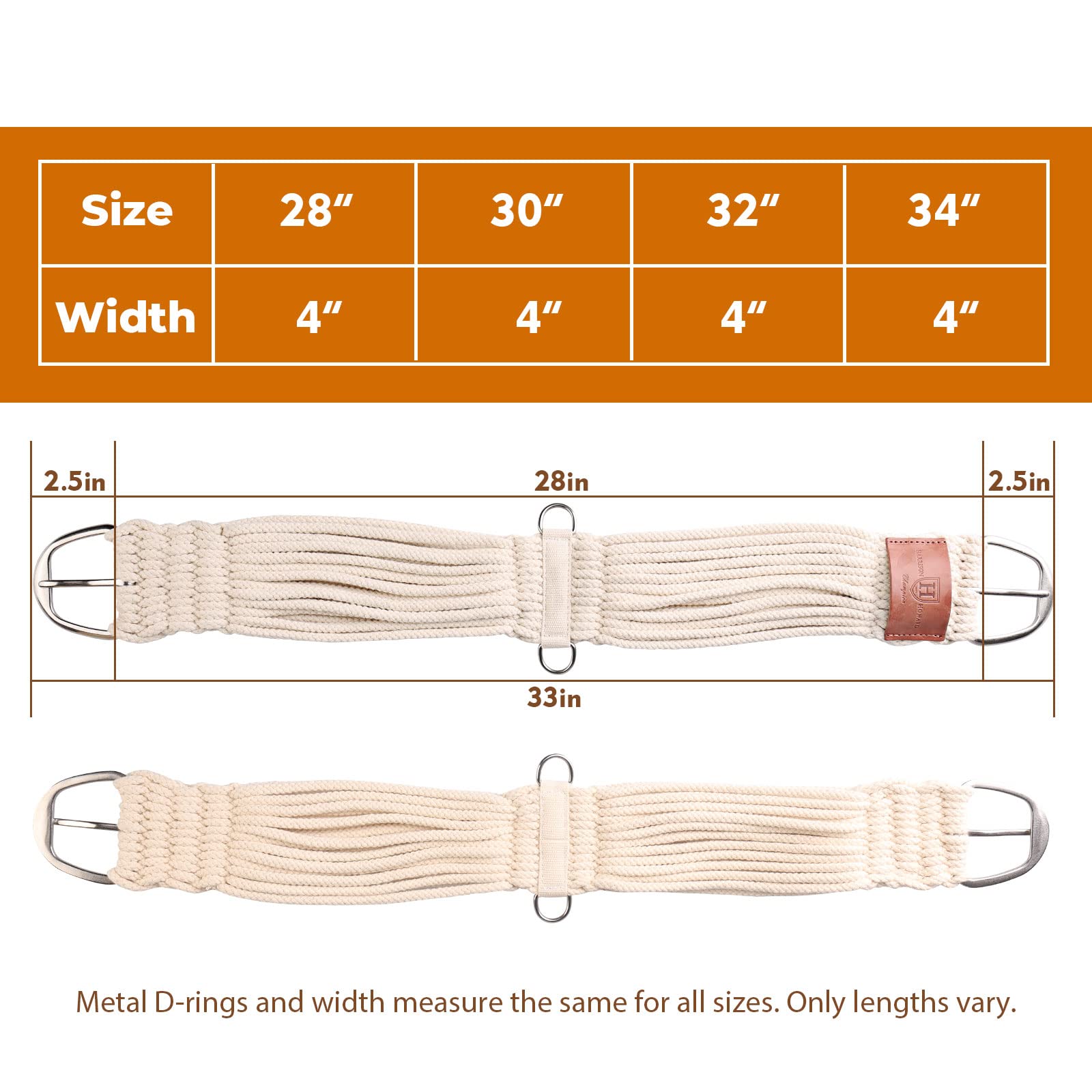 Harrison Howard 24 Strand Roper Western Cinch Handwoven Double-Weave Roper Cinch Rugged Stainless Steel Hardware for Horse 32 inches