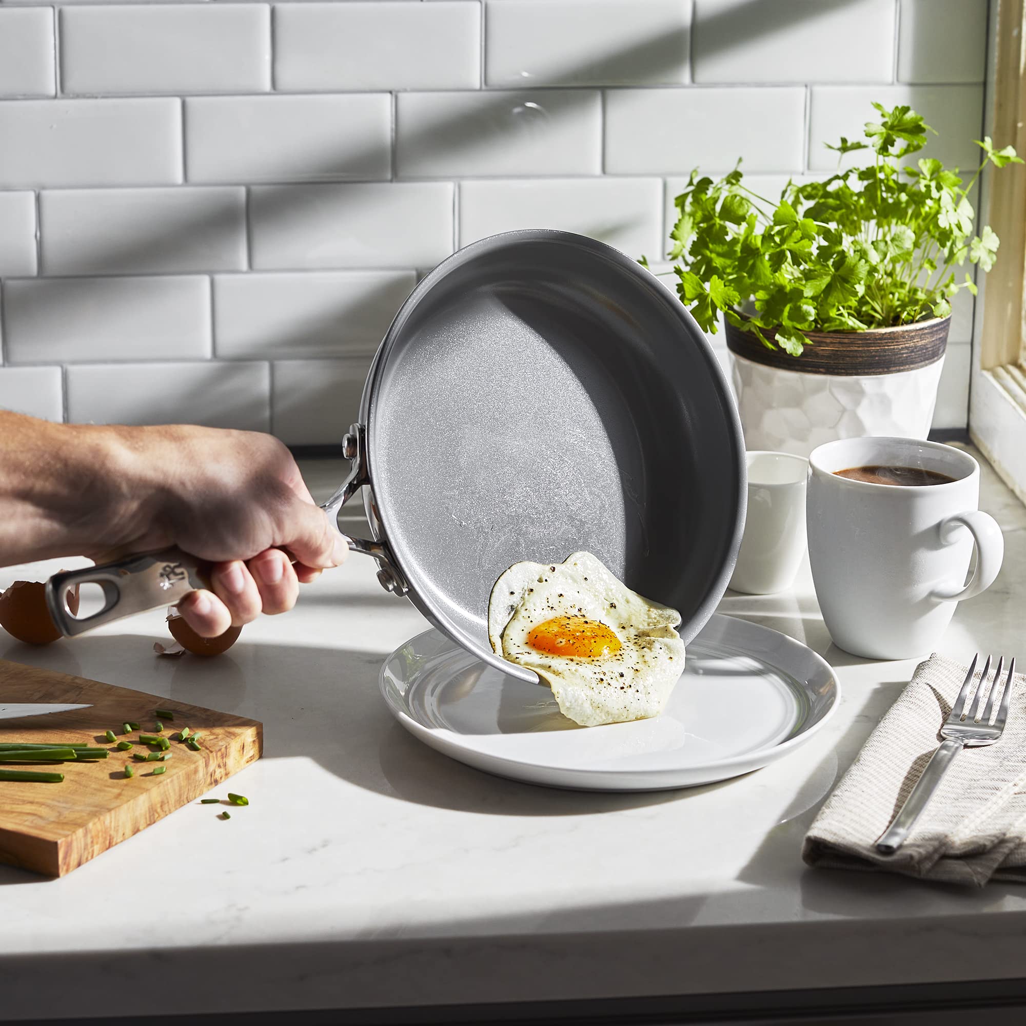 HENCKELS Clad H3 8-inch Induction Ceramic Nonstick Frying Pan, Stainless Steel, Durable and Easy to clean
