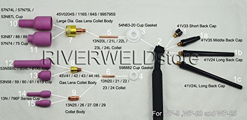 RIVERWELD TIG Gas Lens Alumina Nozzle Ceramic Cup 53N61S (#8 1/2") Fit PTA DB SR WP 9 17 18 20 25 26 TIG Welding Torch 10pk
