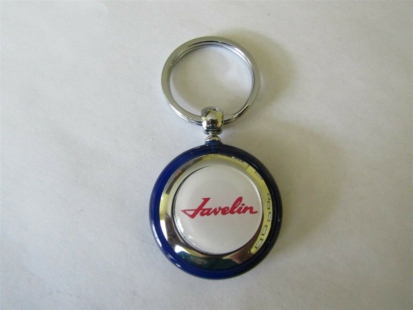 JAVELIN SCRIPT EMBLEM LOGO ROUND PLASTIC KEYCHAIN - BLUE