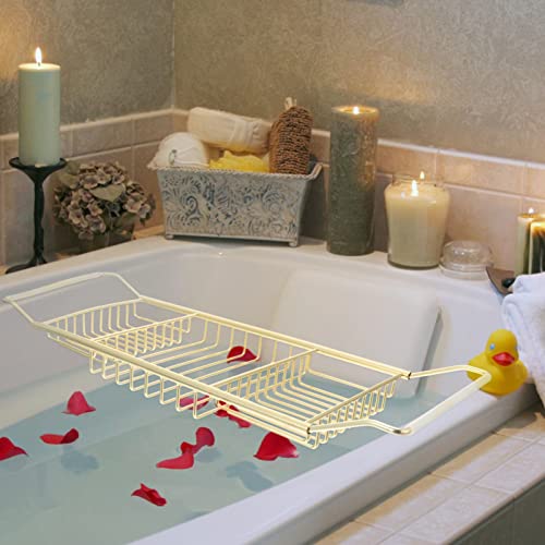 STOBOK Bathtub Tray Expandable Stainless Steel Over Bath Tub Racks Bathroom Shelf Organizer for Home Gold