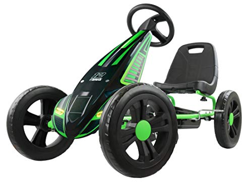 Hauck Hurricane Pedal Go Kart with Durable Steel Tube Frame, Sporty 3 Point Steering & Adjustable Seat, Large, Green Black